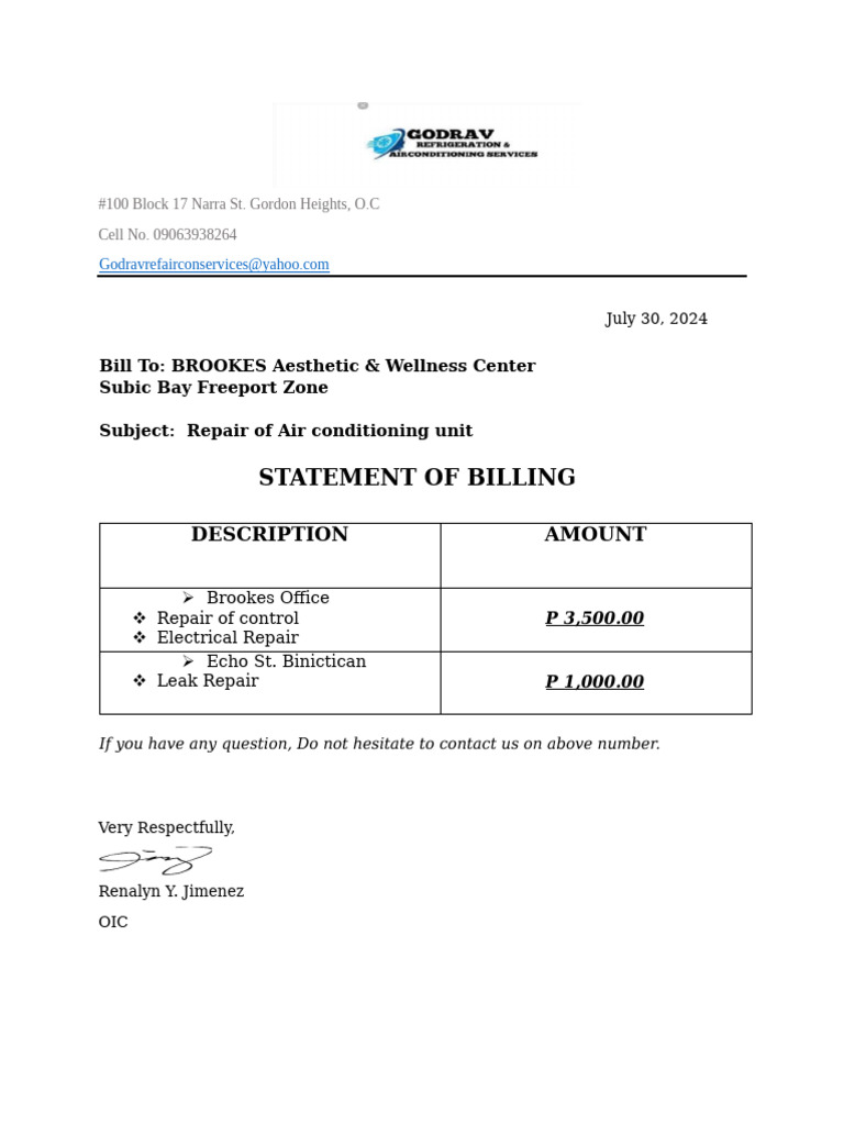 Echo Billing for AC Repair Services | PDF
