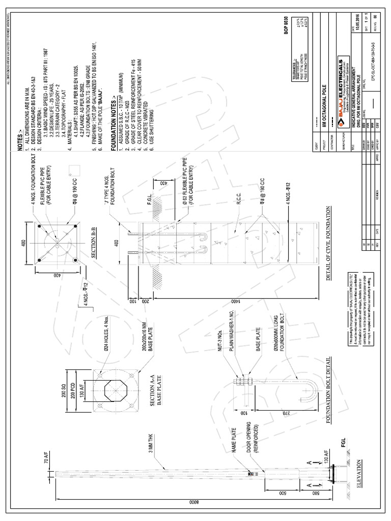8 Mtr Octogonal Pole Drawing | PDF