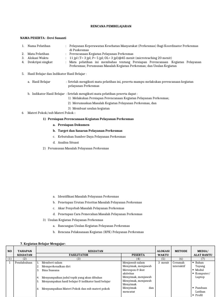 RP DEVI SUSANTI (Microteaching Perkesmas) | PDF