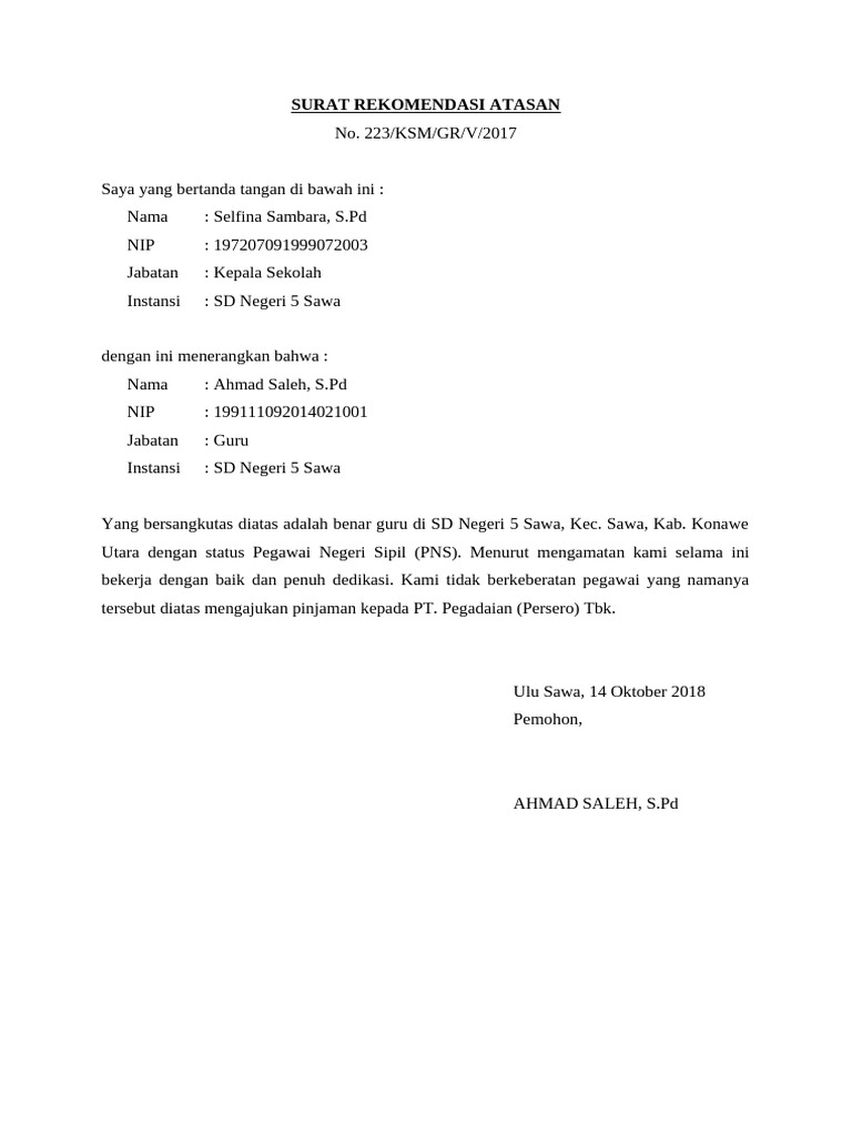 Surat Rekomendasi Atasan | PDF