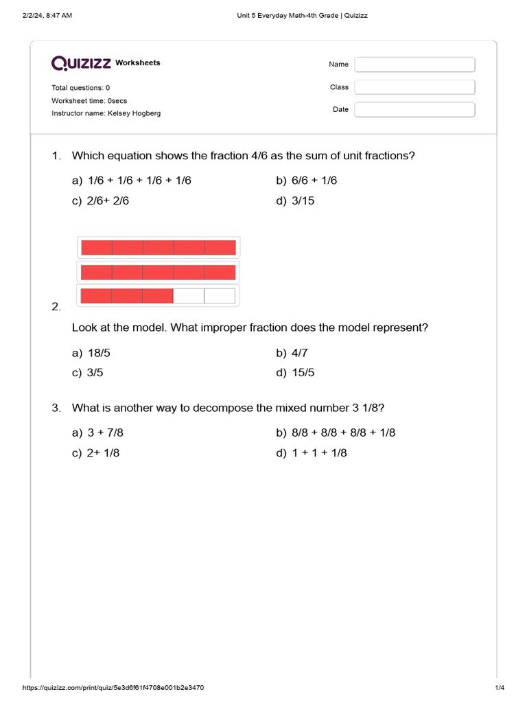 Unit 5 Everyday Math-4th Grade - Quizizz | PDF