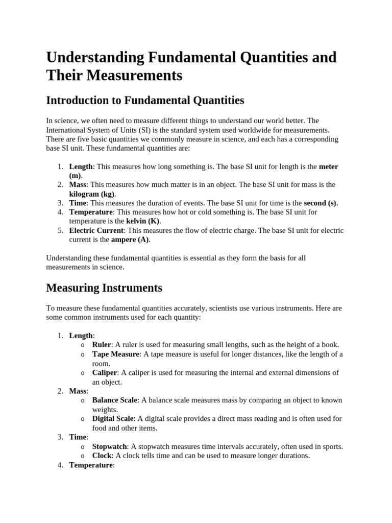 Understanding Fundamental Quantities and Their Measurements | PDF ...