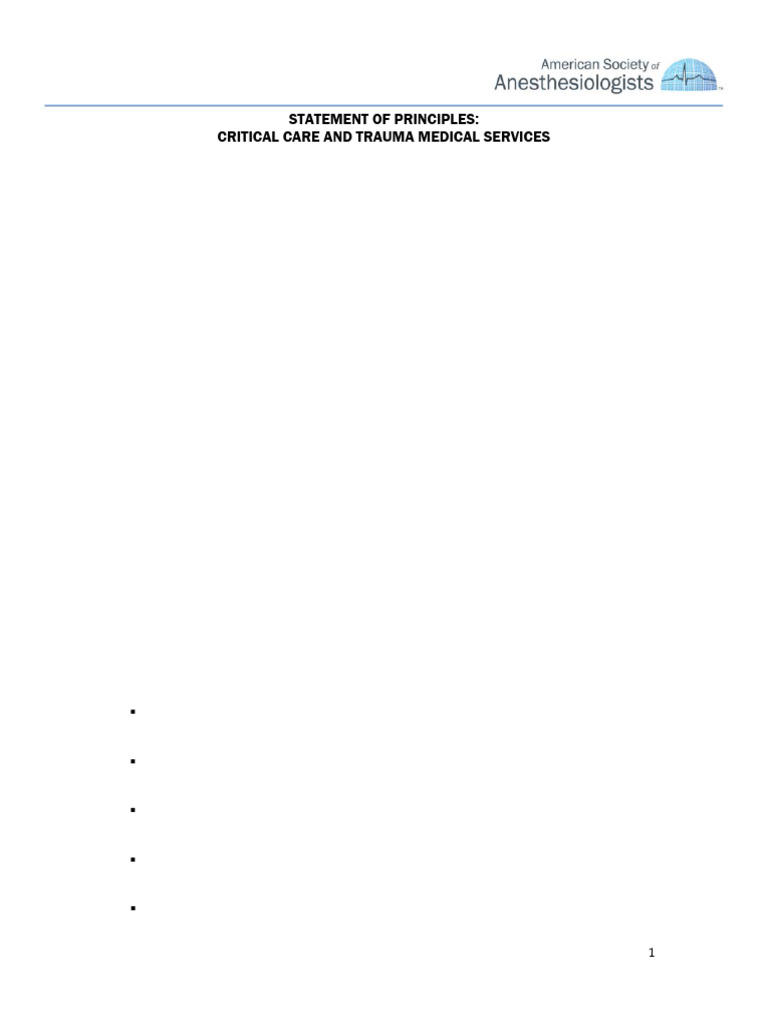STATEMENT OF PRINCIPLES CRITICAL CARE AND TRAUMAREV | PDF