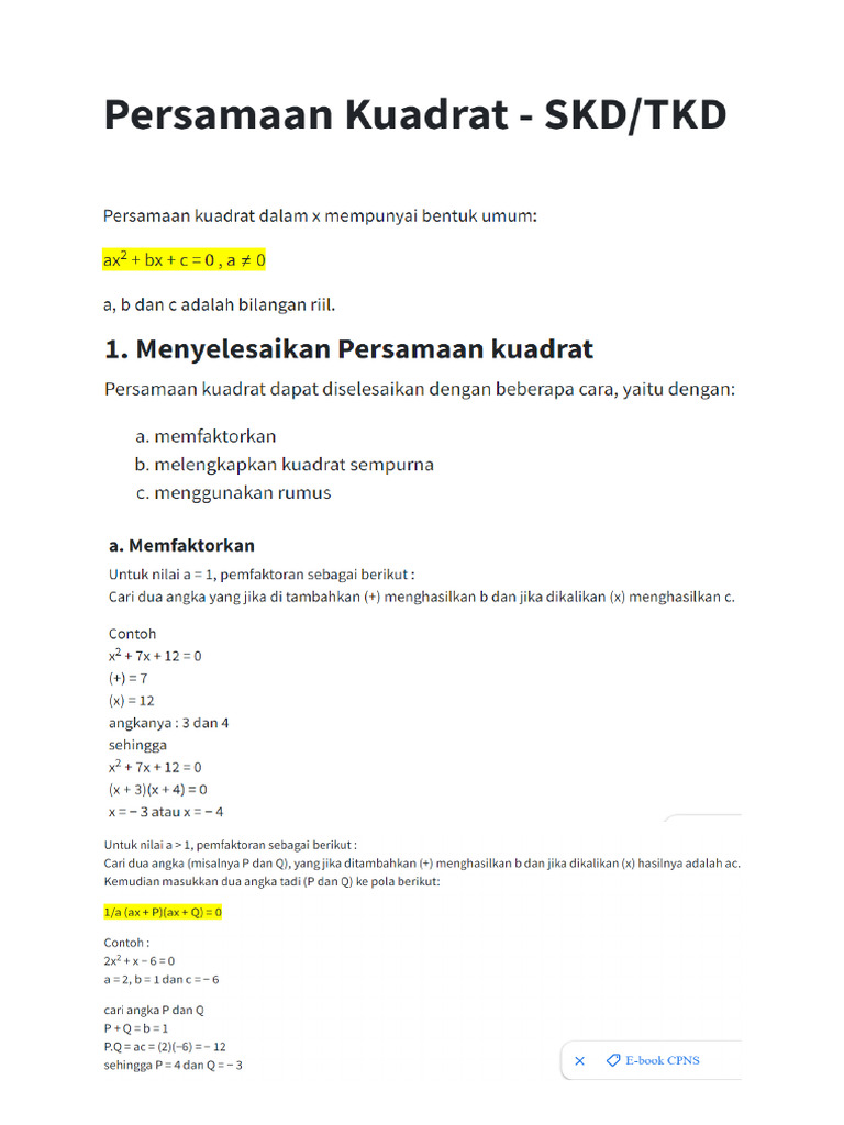 Persamaan Kuadrat | PDF