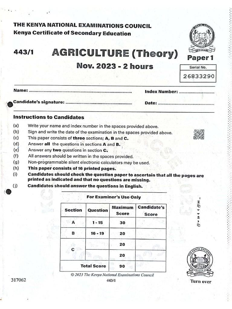 Kcse 2023 Agriculture Paper 1 | PDF
