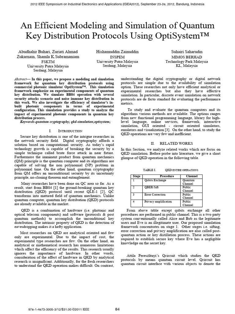 An Efficient Modeling and Simulation of Quantum Key Distribution Protocols Using OptiSystem | PDF