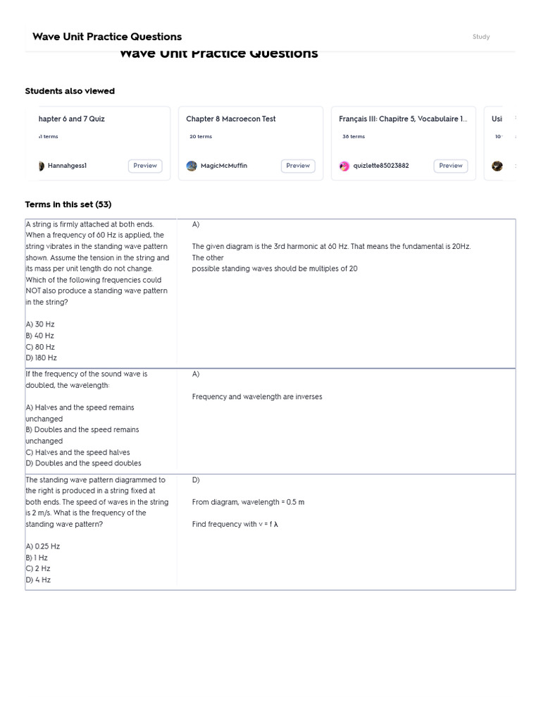 Wave Unit Practice Questions Flashcards - Quizlet | PDF | Waves ...