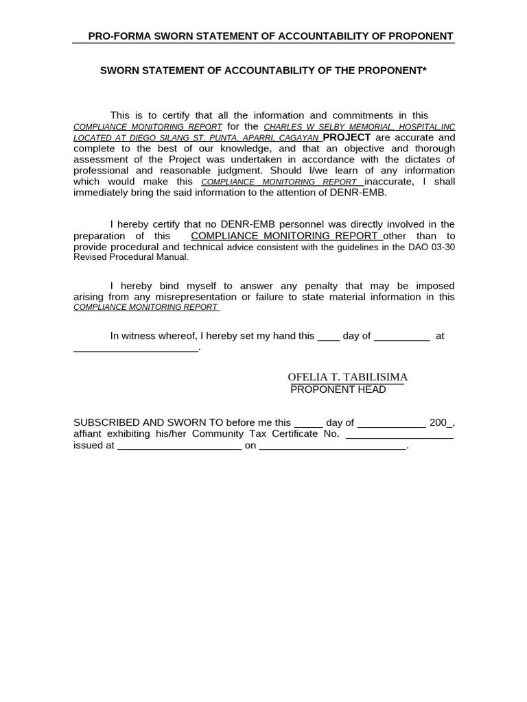 Sworn Statement of Accountability | PDF