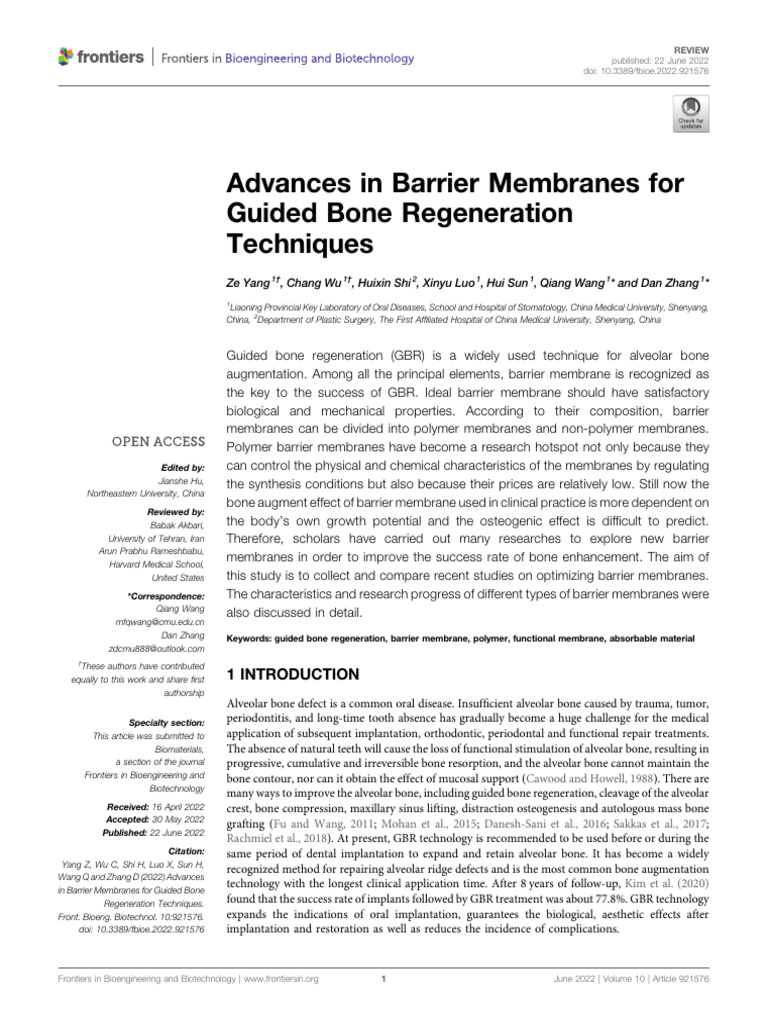 Advances in Barrier Membranes For Guided Bone Regeneration Techniques ...
