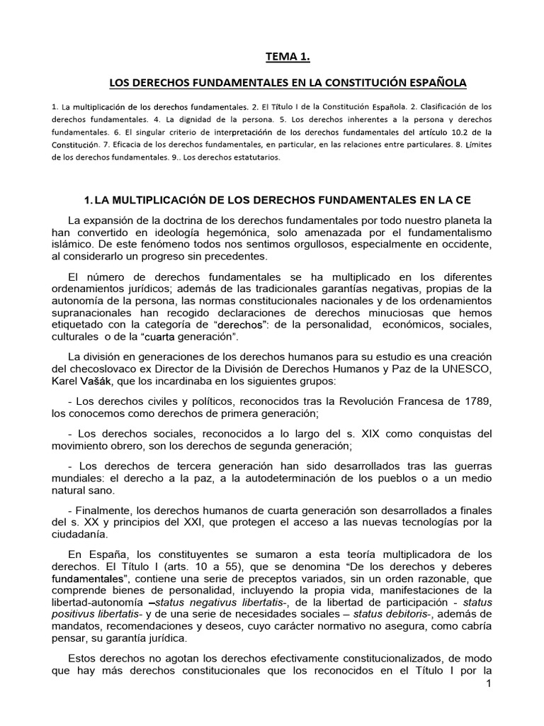 Tema I Derechos Fundamentales, Consti 3 UMU | PDF | Derechos | Derecho Constitucional