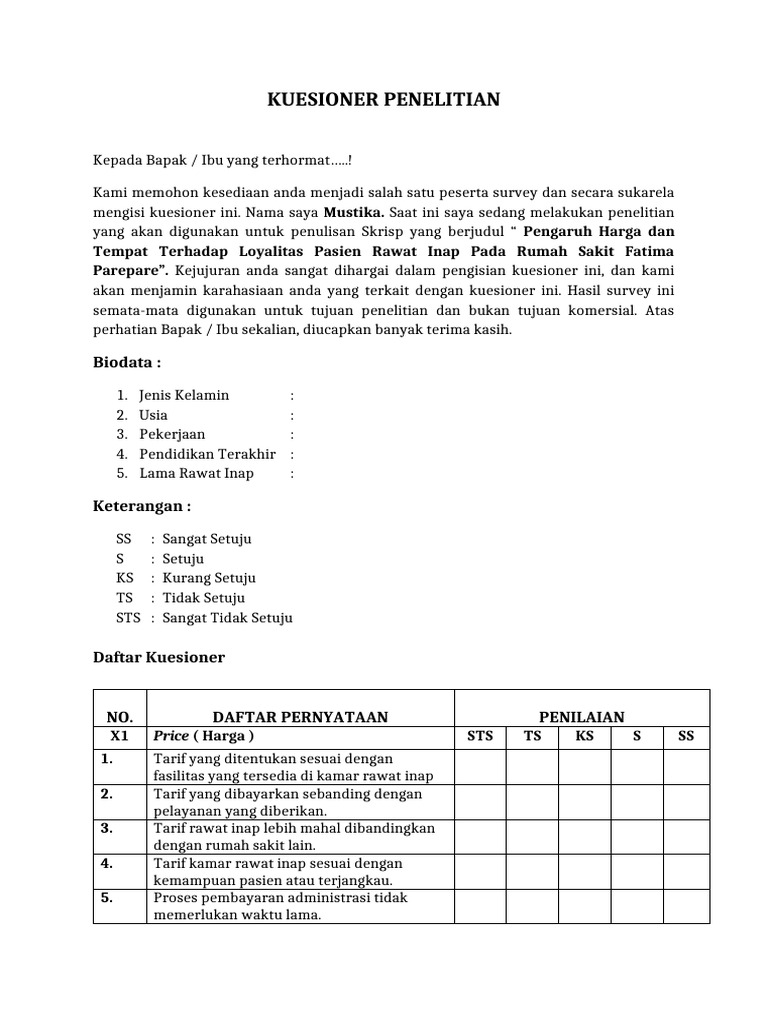 Contoh Kuesioner Penelitian | PDF
