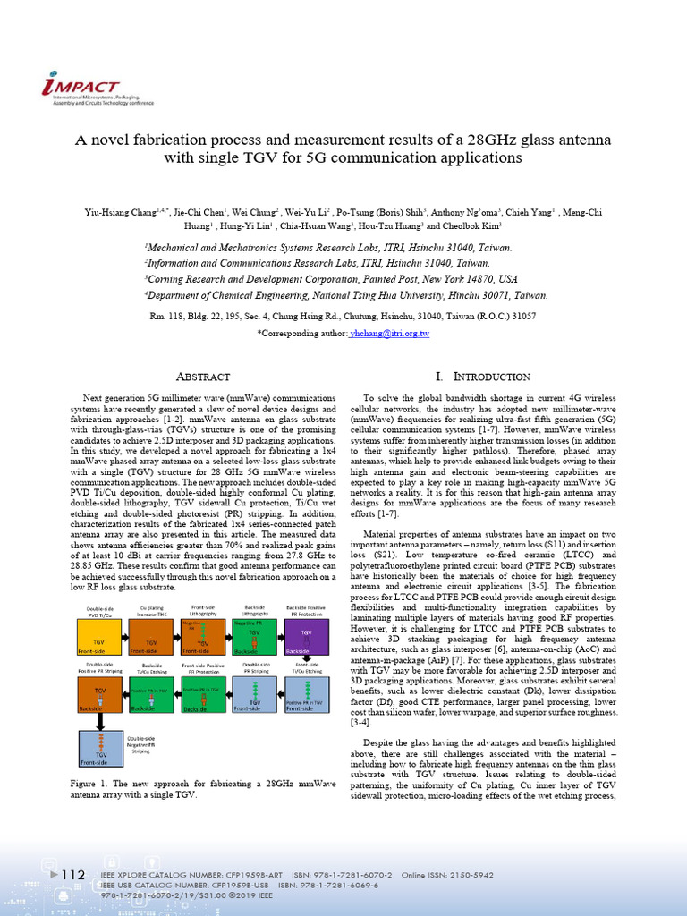 A Novel Fabrication Process and Measurement Results of A 28GHz Glass ...