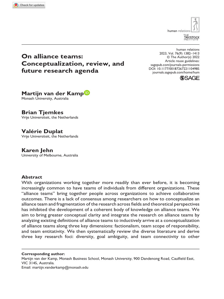 Van Der Kamp Et Al 2022 On Alliance Teams Conceptualization Review and ...
