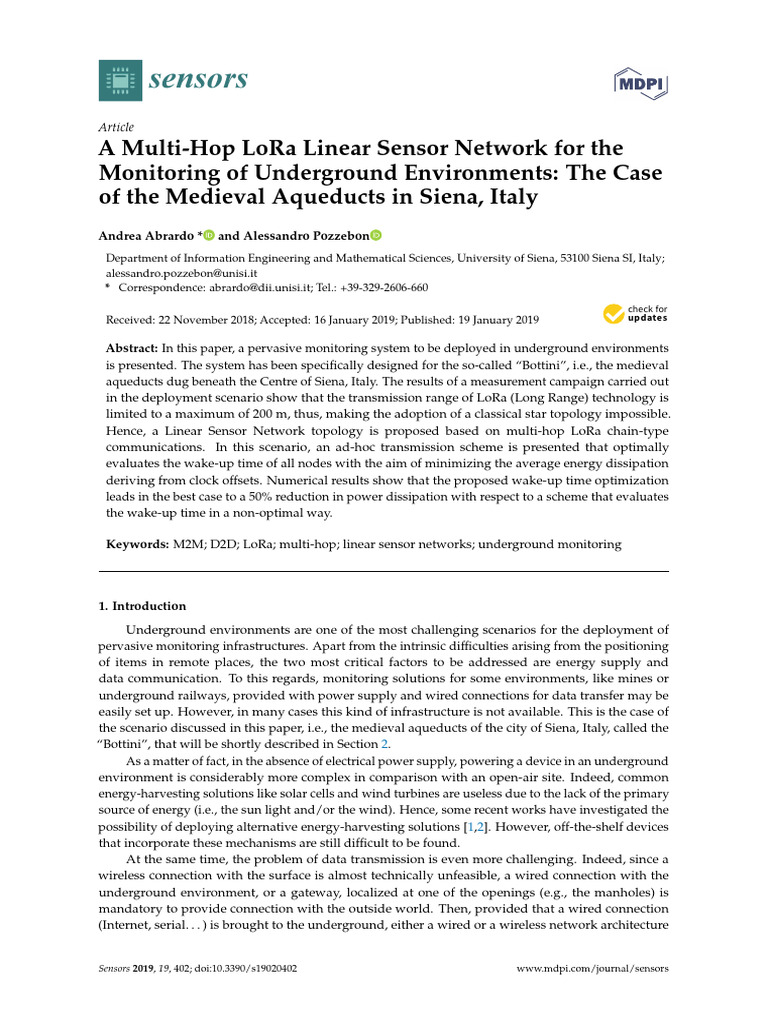 04-A Multi-Hop LoRa Linear Sensor Network For The Monitoring of Underground Environments | PDF