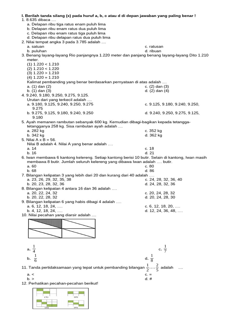 Soal Mtk_sts 1 Kelas 4 | PDF