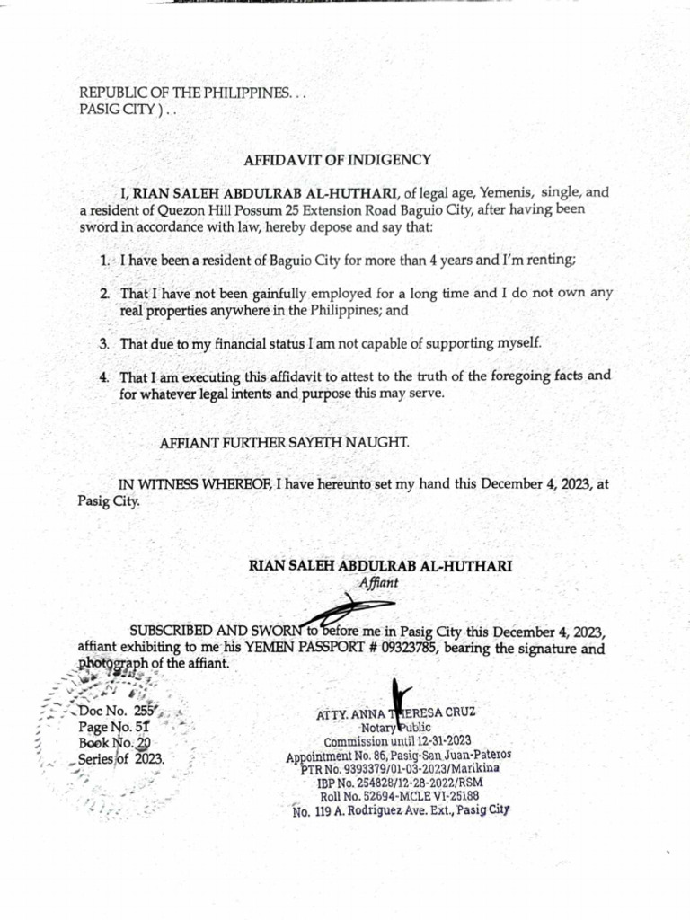 Affidavit of Indigency | PDF