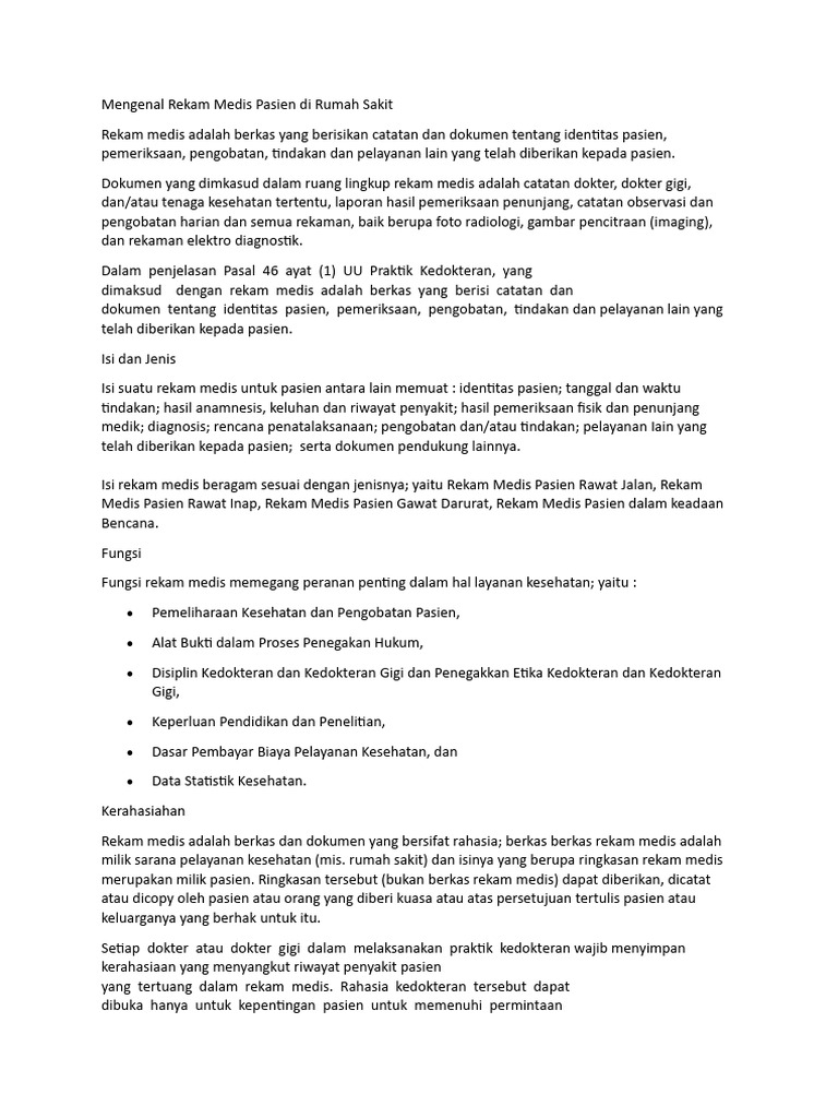 Mengenal Rekam Medis Pasien Di Rumah Sakit | PDF