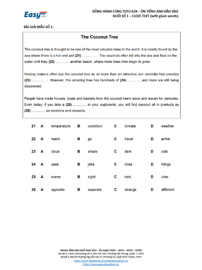 Reading Cloze Text (With Given Words) | PDF