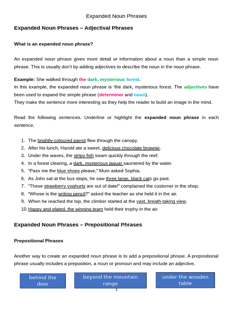 Expanded Noun Phrases Activity (No Answers) | PDF