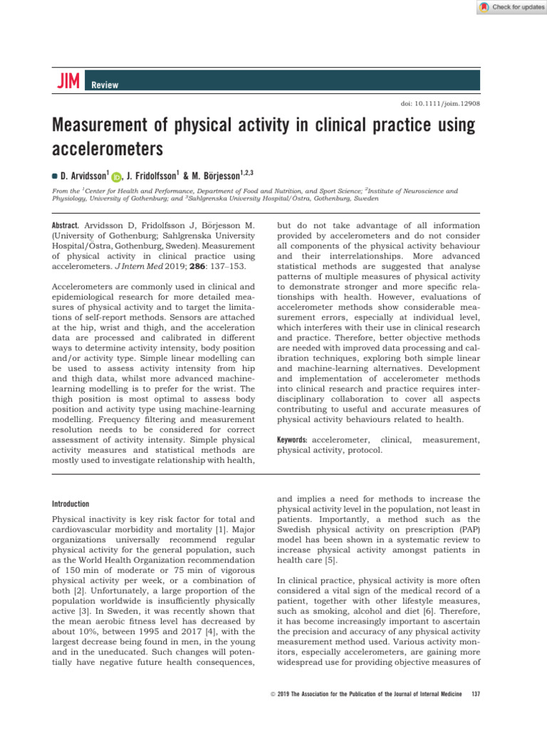 Accelerometers - Measurement of Physical Activity in Clinical Practice Usingaccelerometers | PDF ...