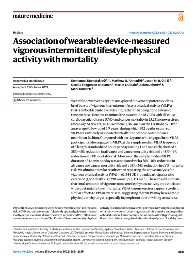 Study - NAT - Association of Wearable Device-Measured Vigorous Intermittent Lifestyle Physical ...
