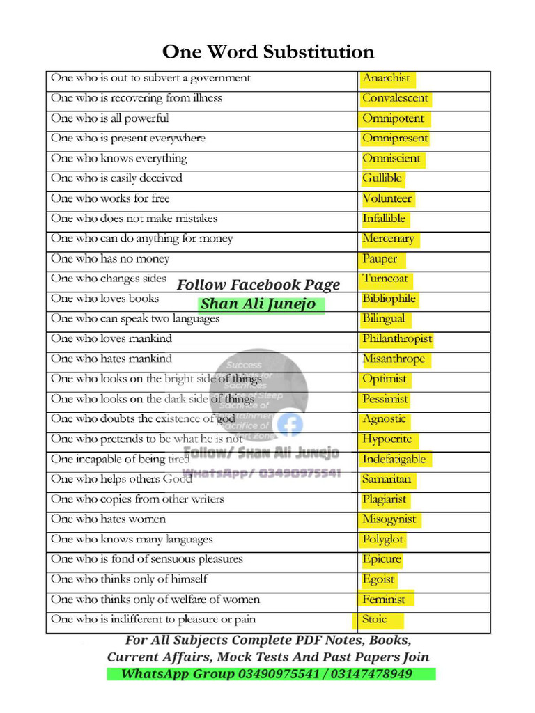 Most Repeated One Word Substitute by Shan Ali Junejo | PDF