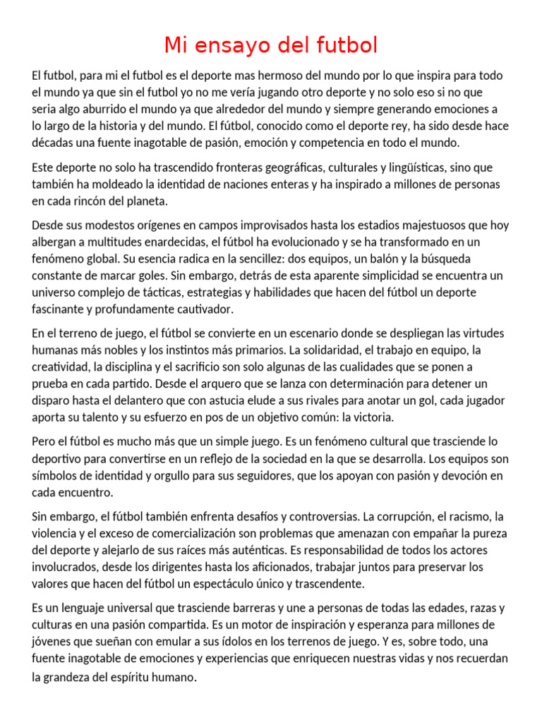Mi Ensayo Del Futbol | PDF