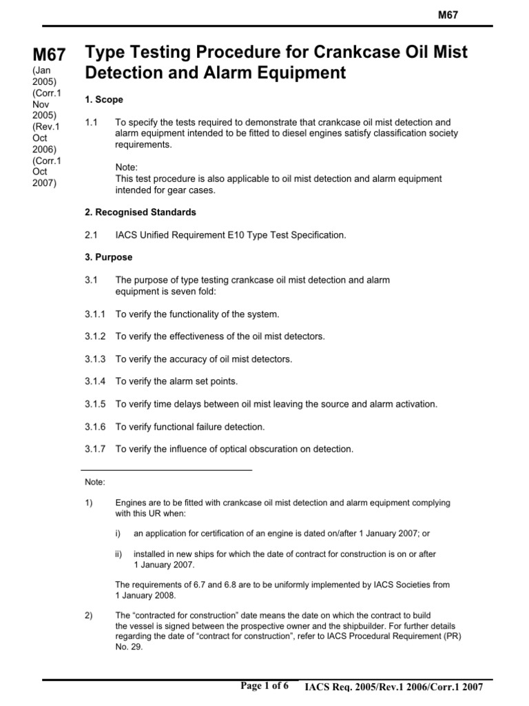M67 Type Testing Procedure For Crankcase Oil Mist Detection and Alarm ...