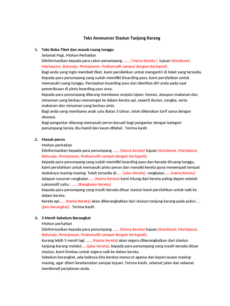 Teks Announcer TNK Fix | PDF