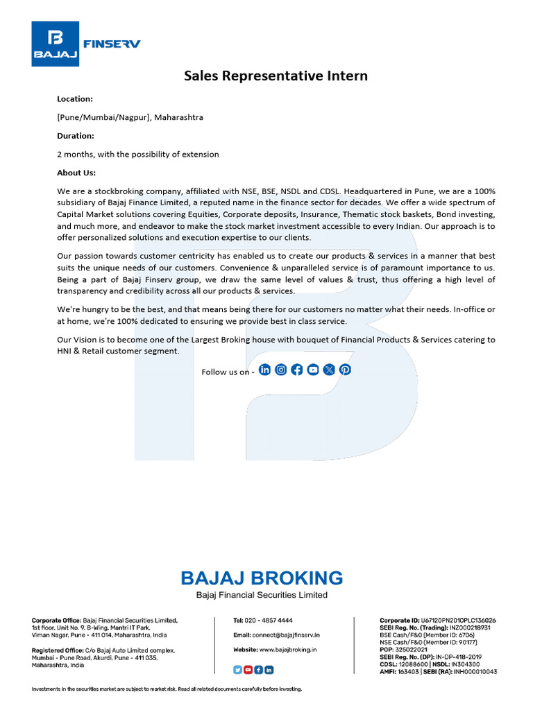Bajaj Broking Internship Program Pdf
