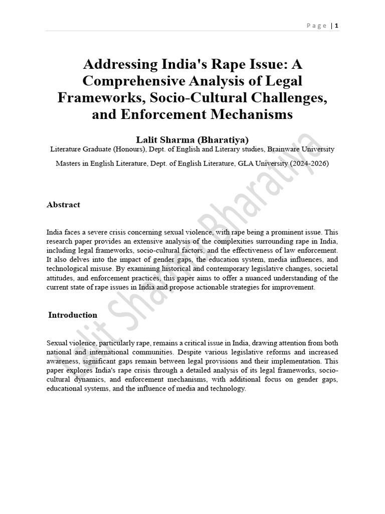 Analysis of Rape Issue in India Research Paper India Lalit Sharma ...
