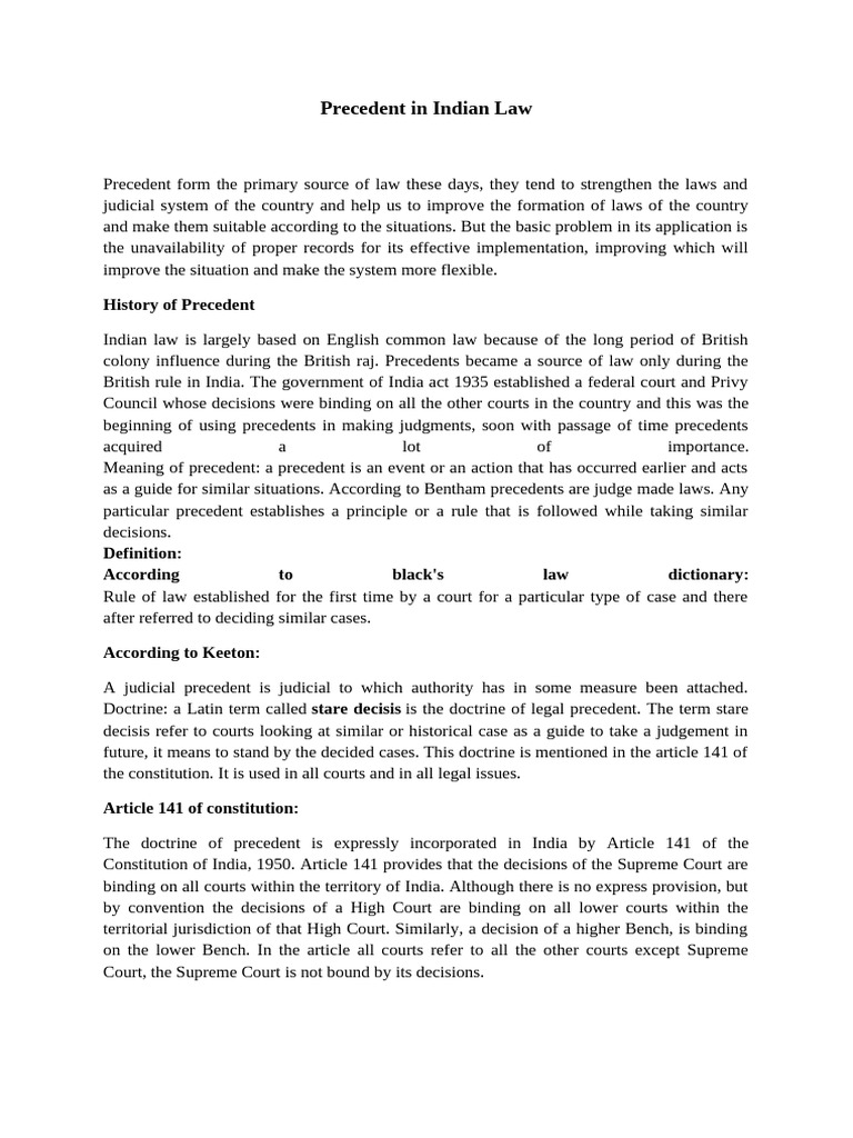 Precedent in Indian Law | PDF
