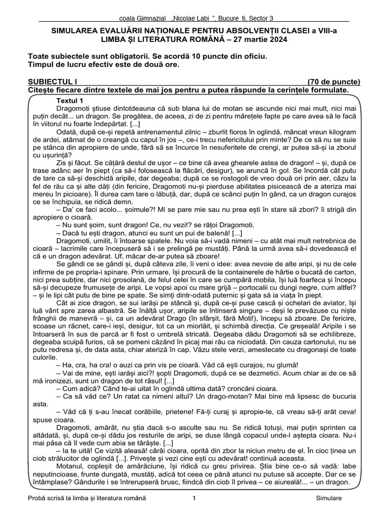 Simulare 8A - 27 Martie 2024 | PDF