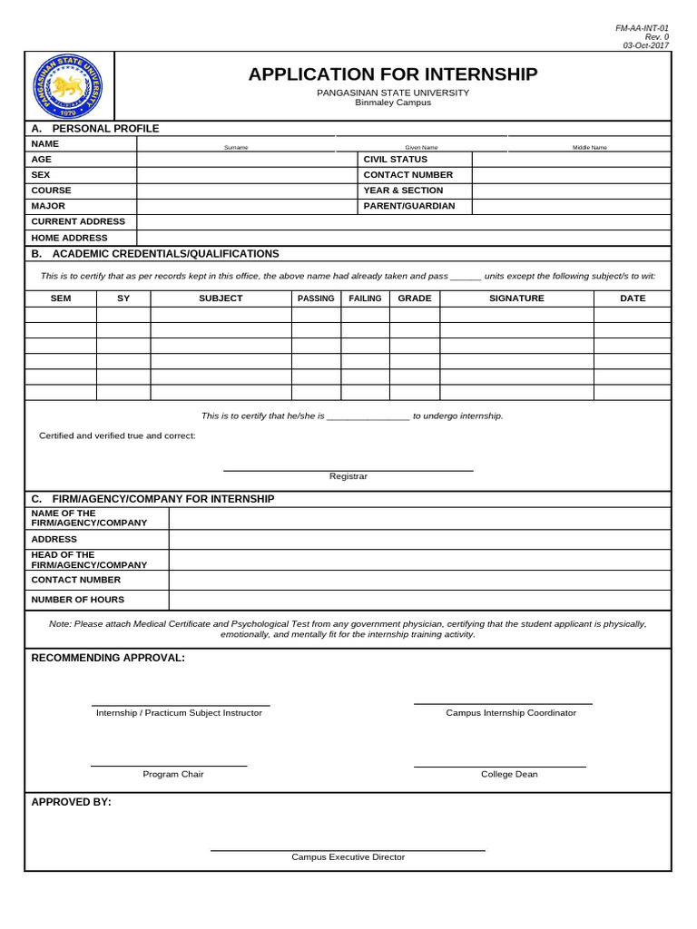 01 Application For Internship | PDF | Health Care