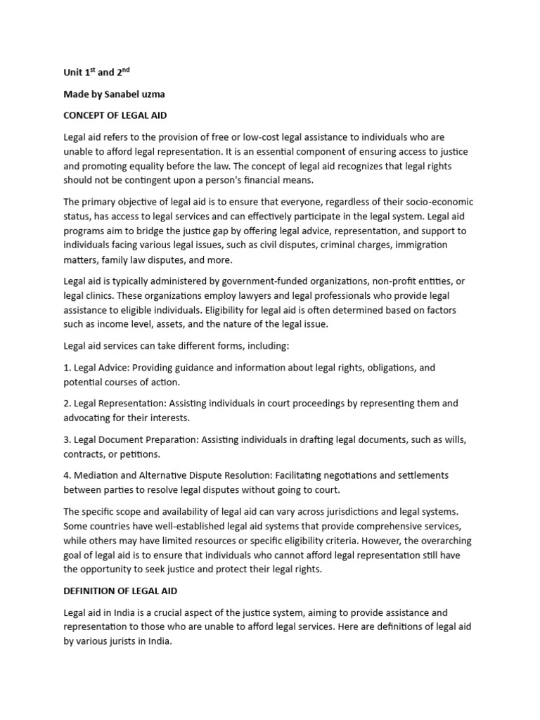 Legal Aid Unit 1st and 2nd | PDF