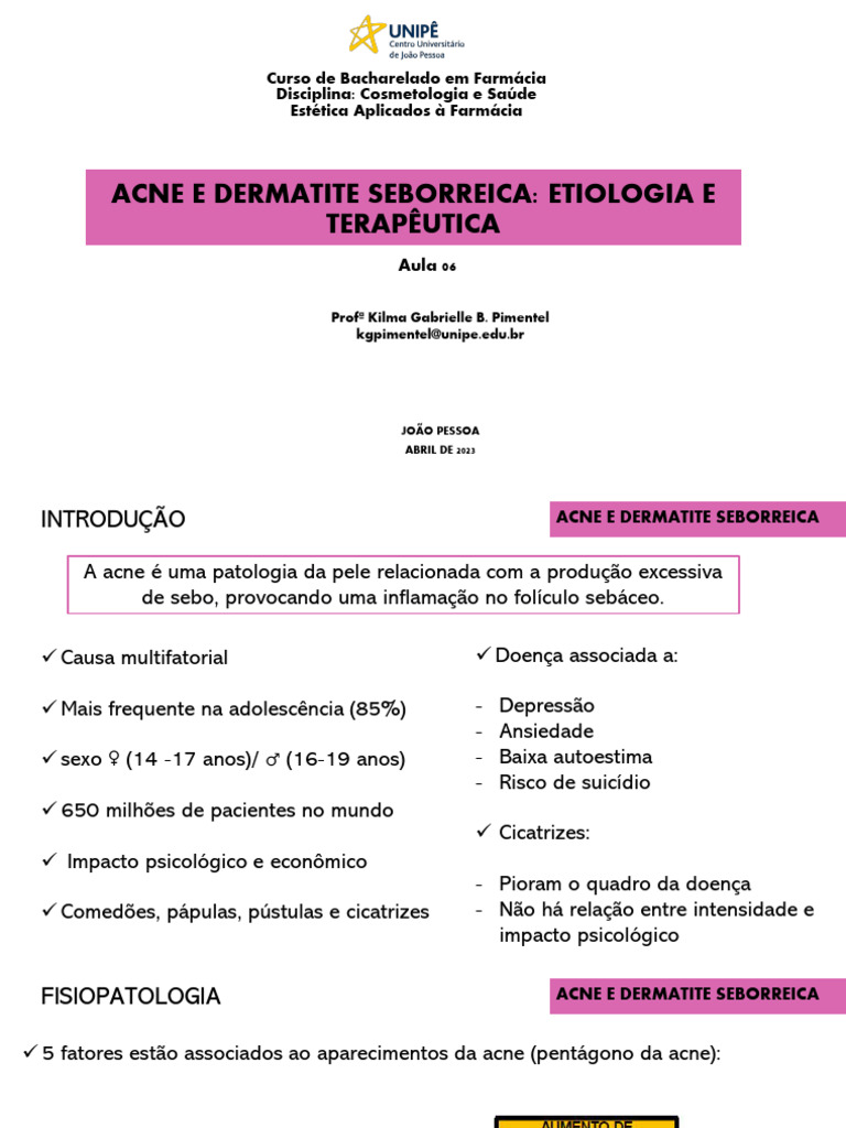 Aula 06 - Acne, Rosácea e Dermatite Seborreica | PDF