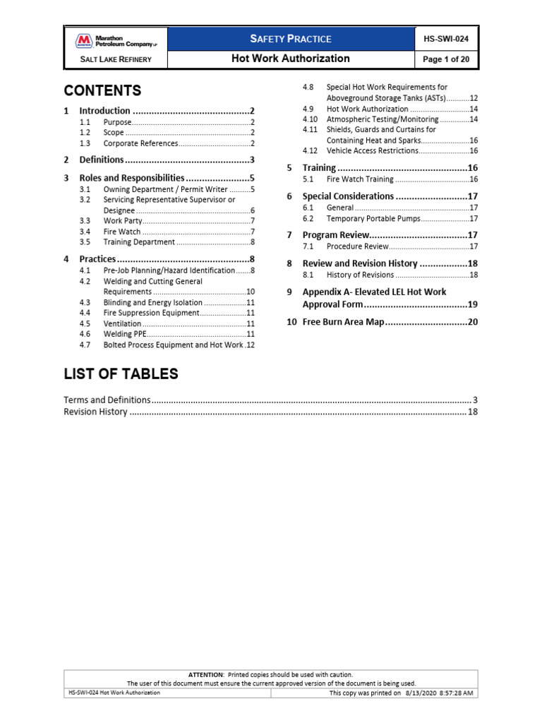HS-SWI-024 Hot Work Authorization | PDF