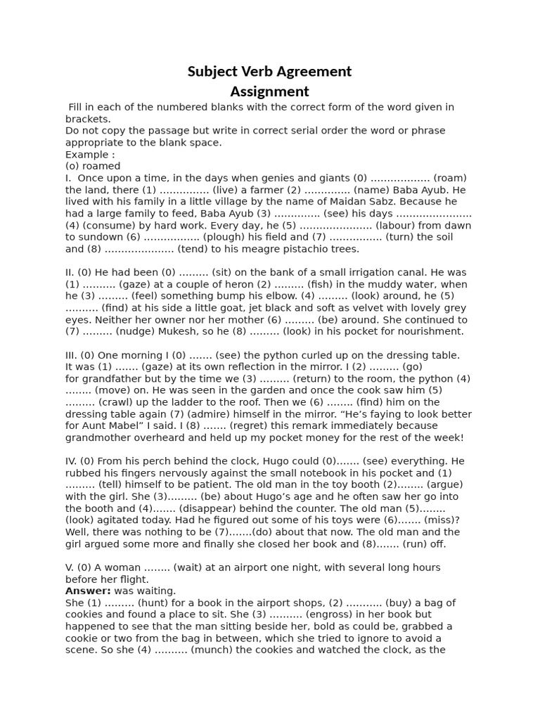 Subject Verb Agreement Assignment-1 | PDF
