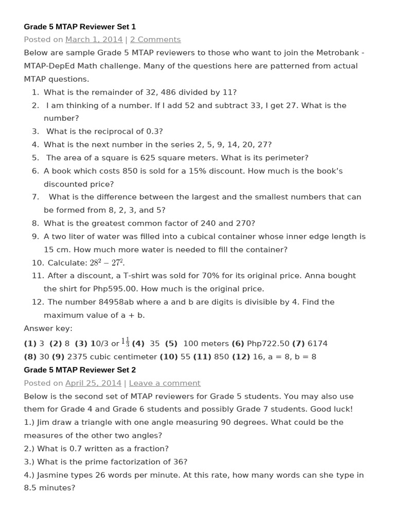 MTAP Reviewer Grade 5 | PDF
