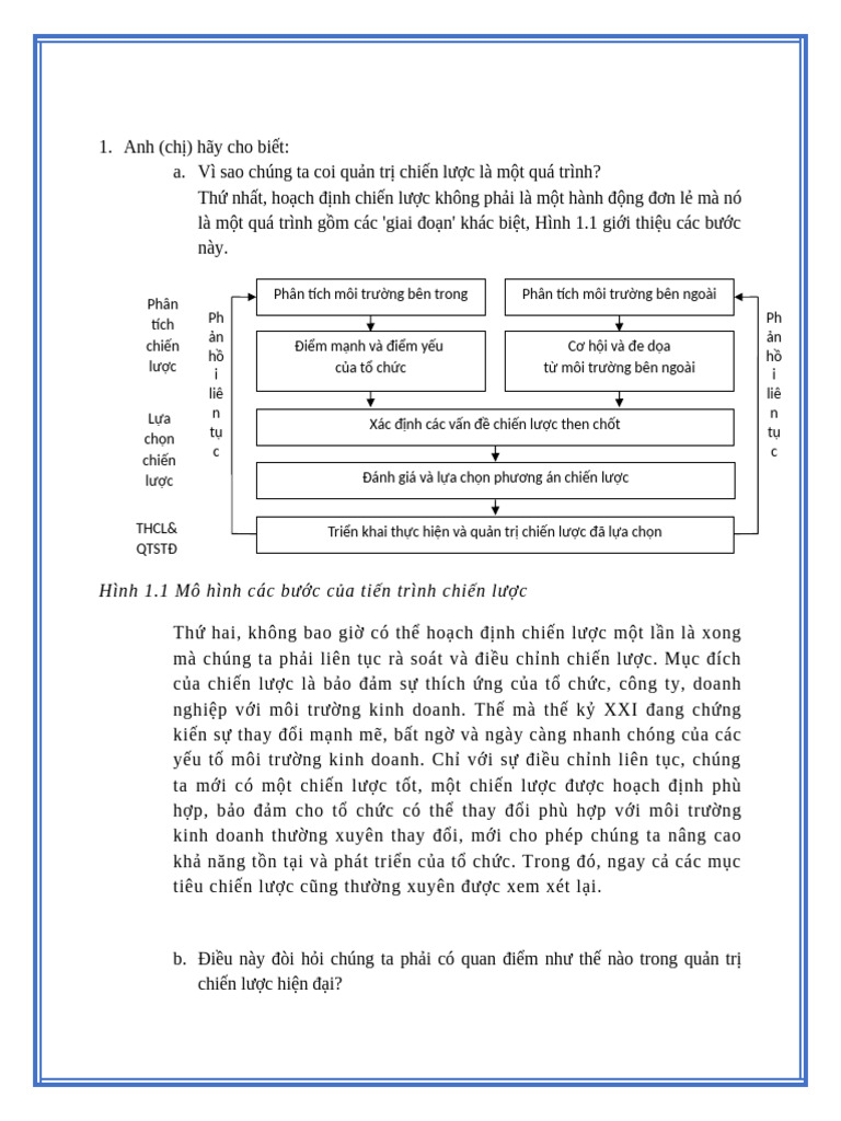 Phan Thi Kim Chi - Cau Hoi On Tap Chuong 1 (1-11) - Chien Luoc Kinh Doanh | PDF