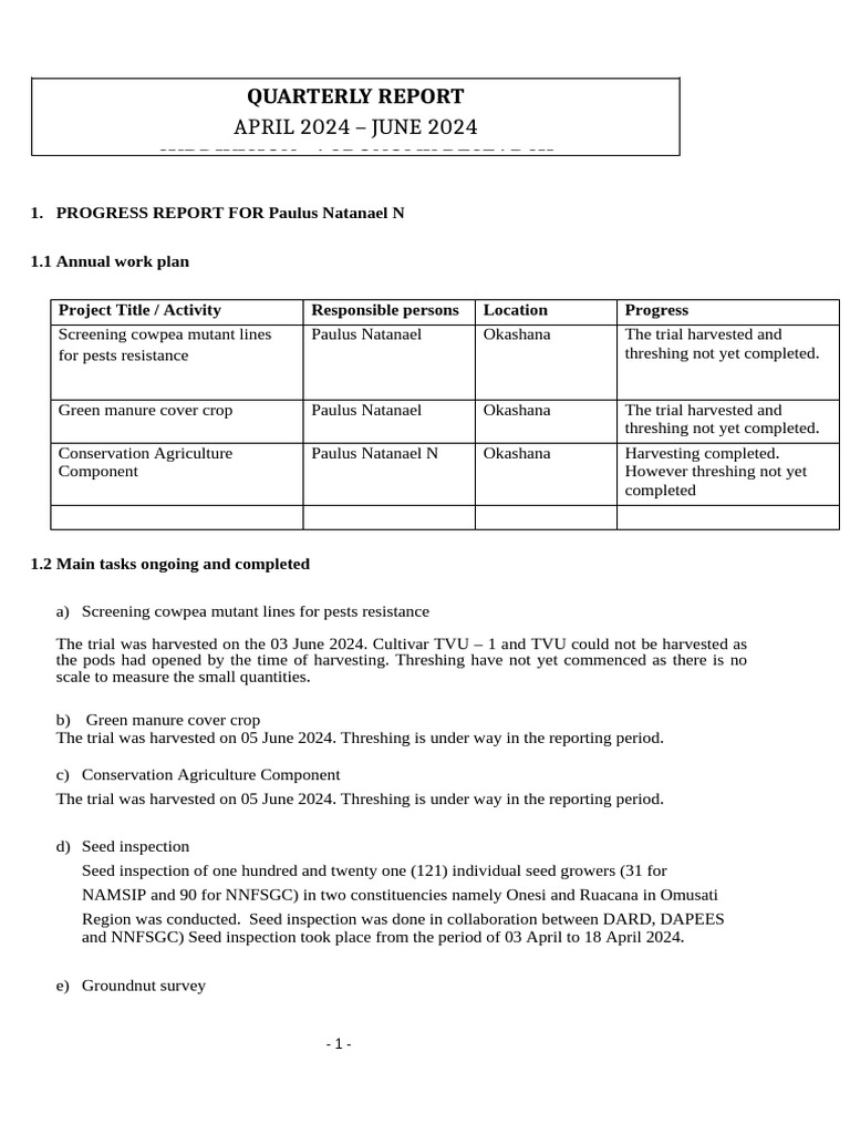Quarterly Progress Report-A-J 2024 | PDF