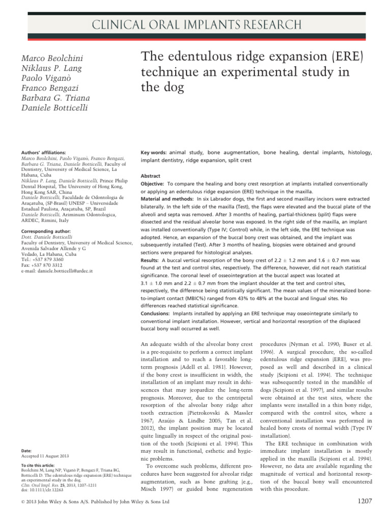 Clinical Oral Implants Res - 2013 - Beolchini - The Edentulous Ridge ...