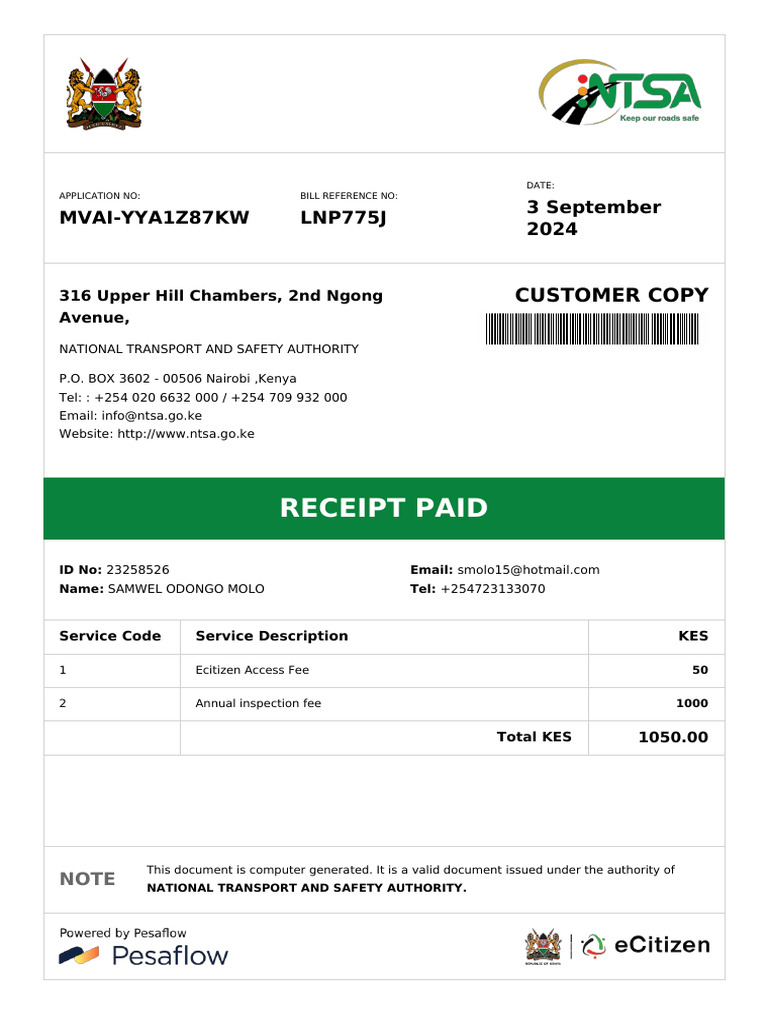 Mvai Yya1z87kw Receipt | PDF