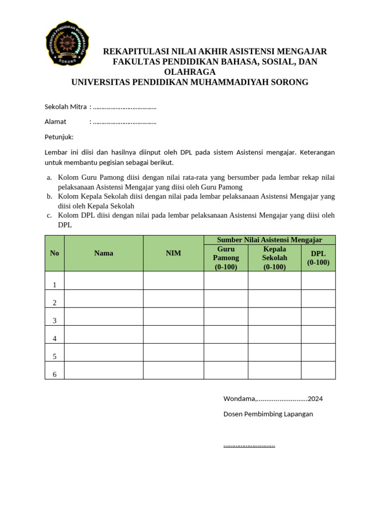 Rekapitulasi Nilai Akhir Asistensi Mengajar (DPL) | PDF