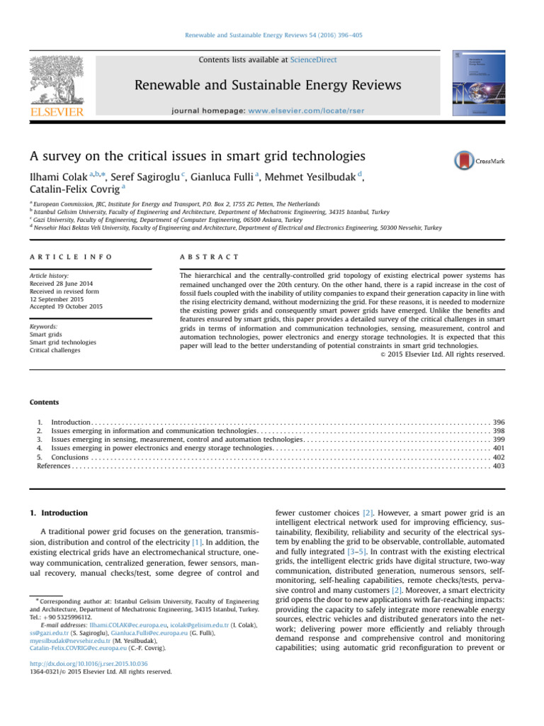 A Survey On The Critical Issues in Smart Grid Technologies | PDF