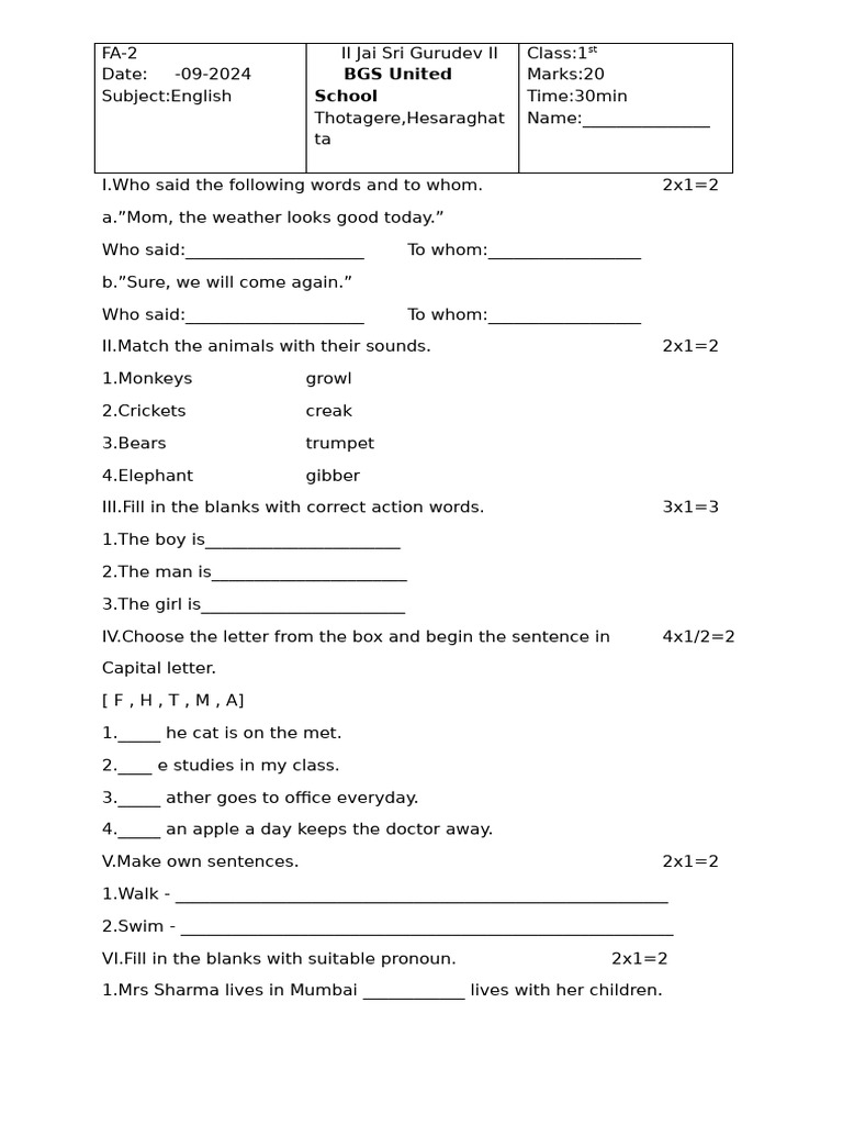 1st English Fa2 | PDF