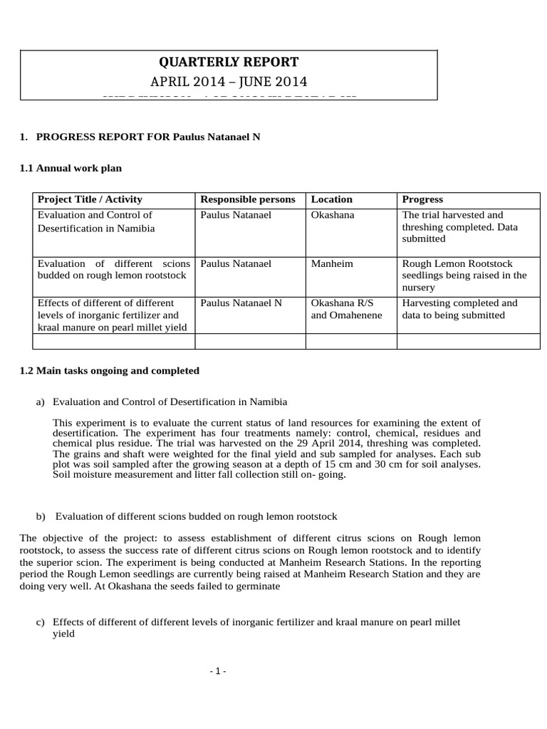Quarterly Progress Report-A-J 2014 Final | PDF