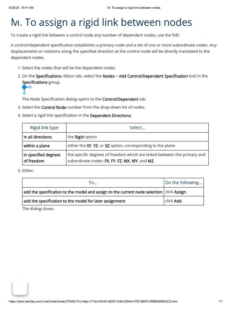 M. To Assign A Rigid Link Between Nodes | PDF
