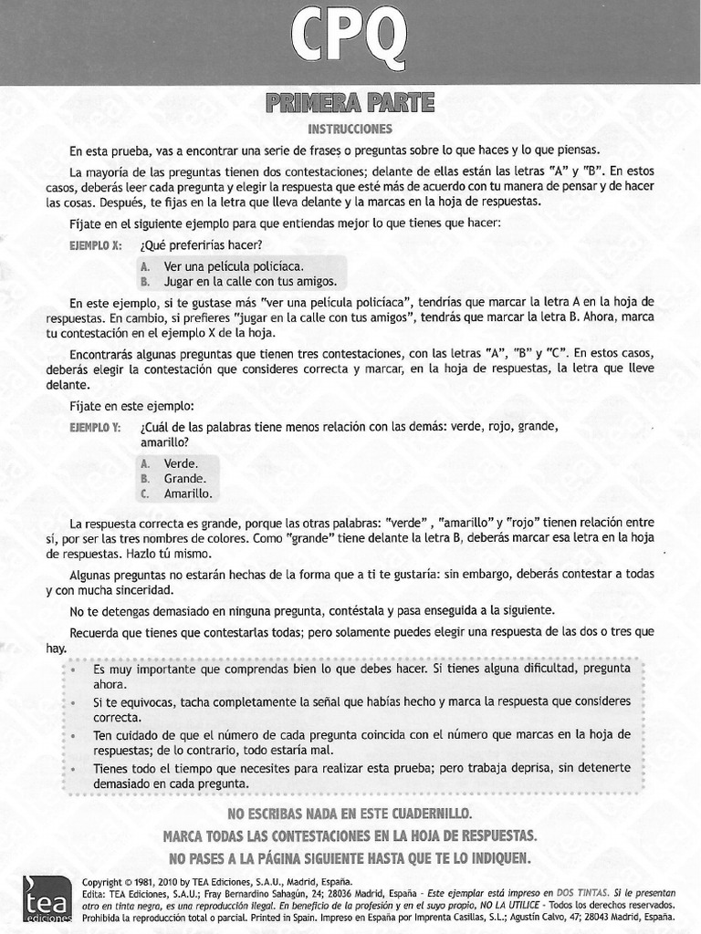 Cuadernillo de Preguntas - CPQ Original | PDF