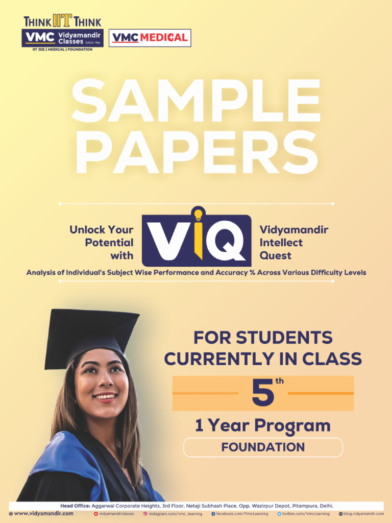 VIQ Sample Paper 1 Year Class 5 Foundation Paper | PDF